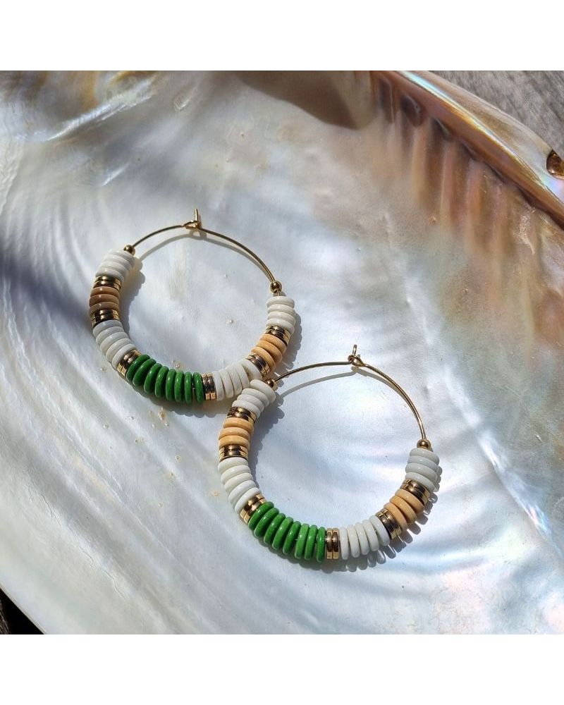 Créoles Shera vert/beige | Bohm Paris | Zosha Collection